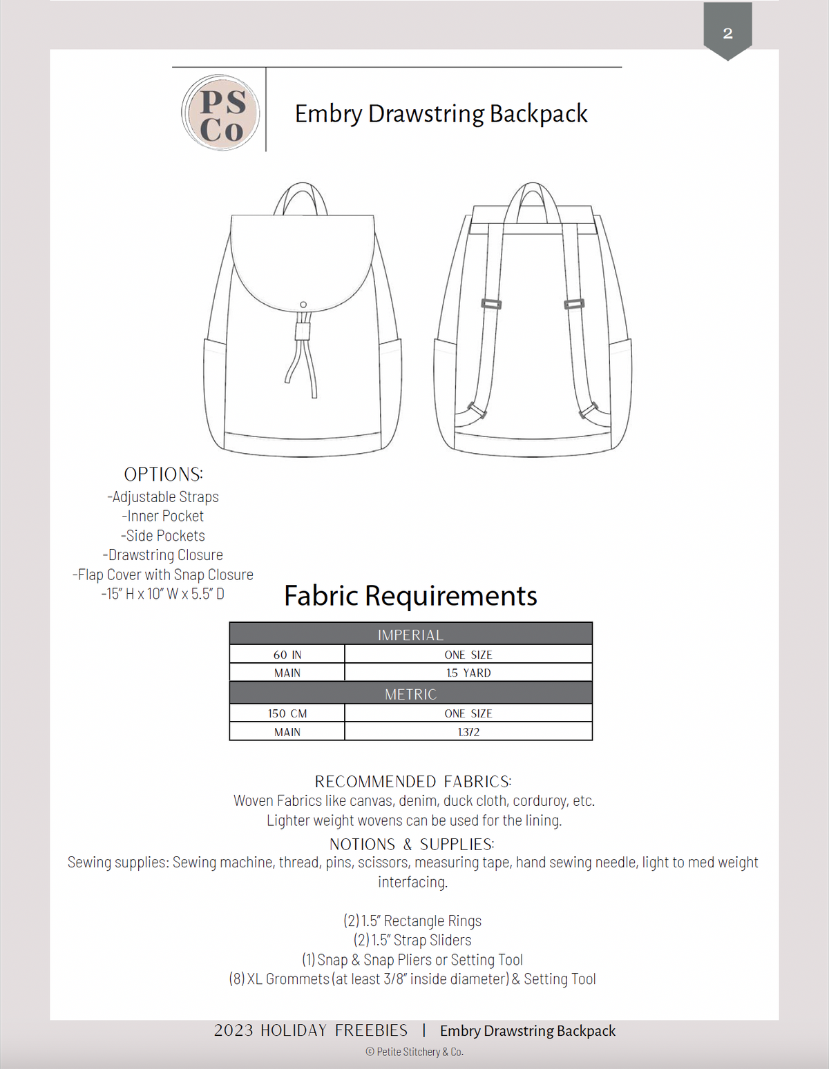 Embry Drawstring Backpack – Petite Stitchery